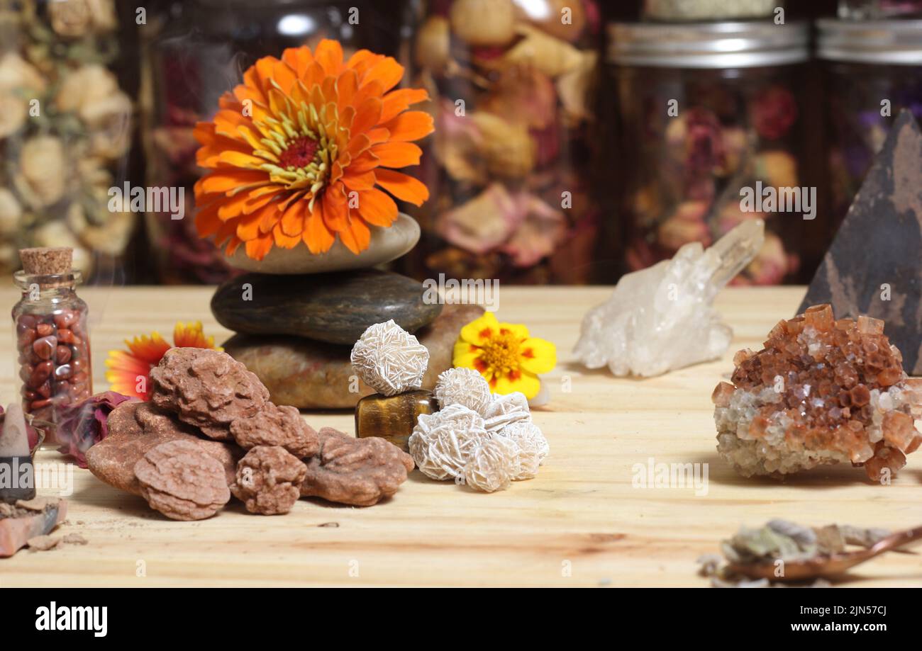 Desert Rose Rocks From Oklahoma on Meditation Altar Stock Photo - Alamy