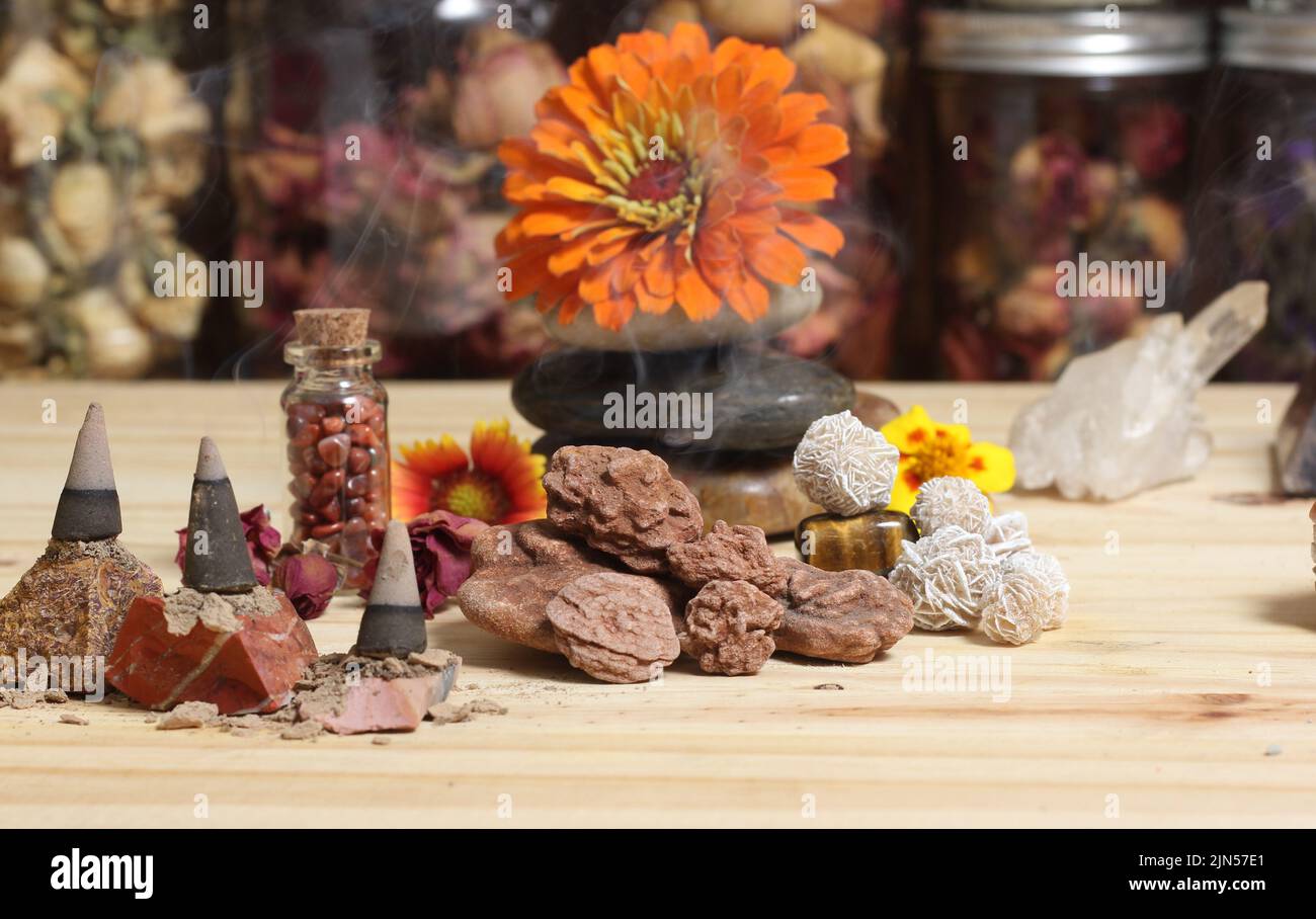 Desert Rose Rocks From Oklahoma on Meditation Altar Stock Photo - Alamy