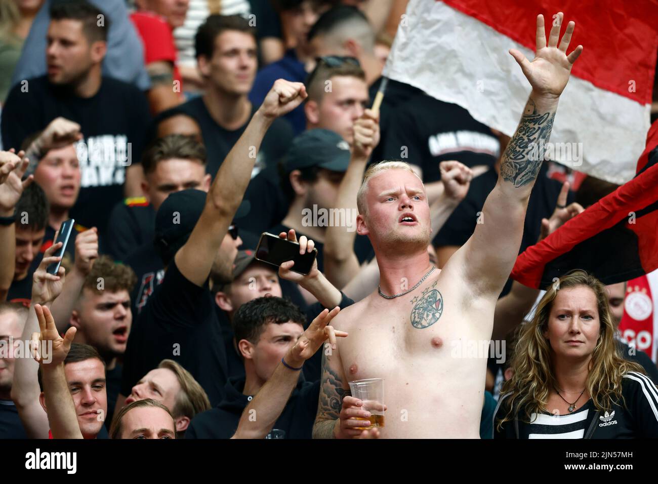AMSTERDAM, THE NETHERLANDS - JULY 30: fans of Ajax during the Johan ...