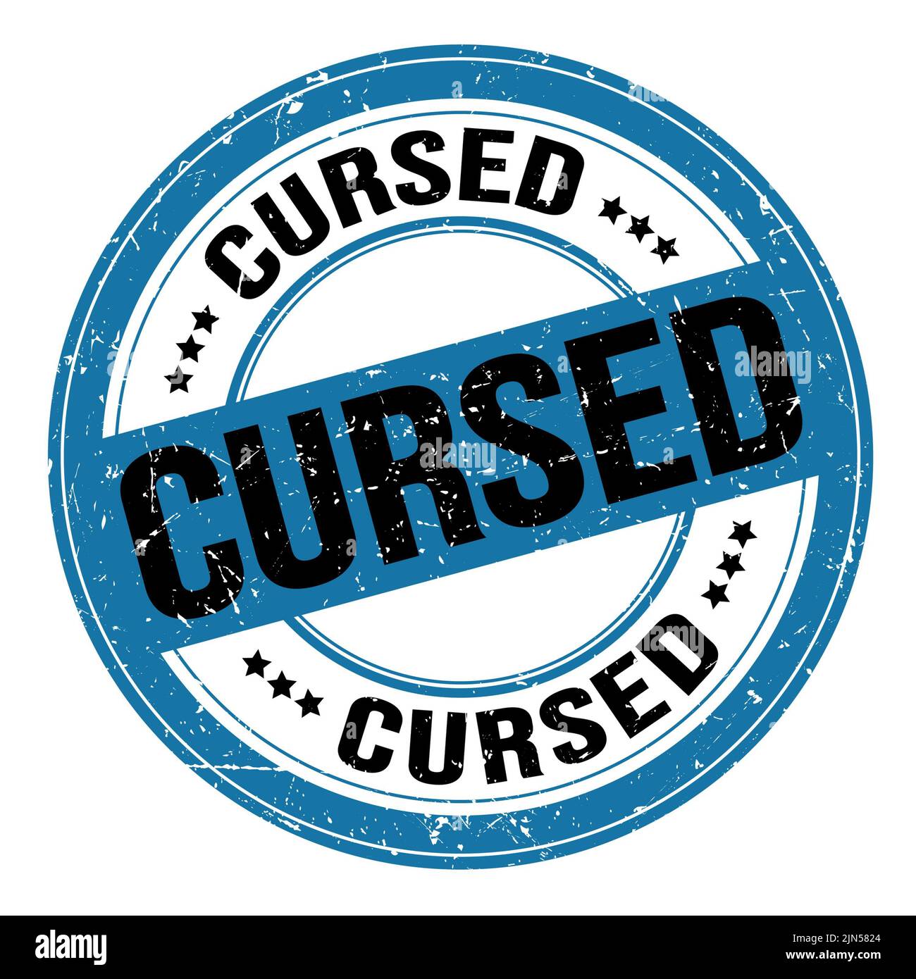 CURSED text written on blue-black round grungy stamp sign Stock Photo ...