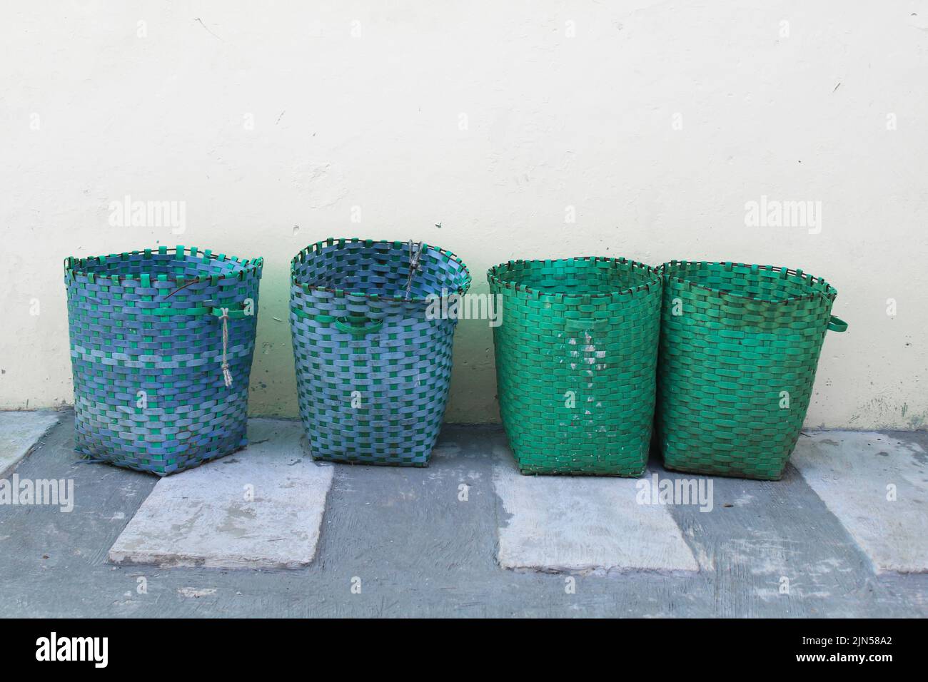 basket, plastic basket serves as a trash can.garbage trash can can ...
