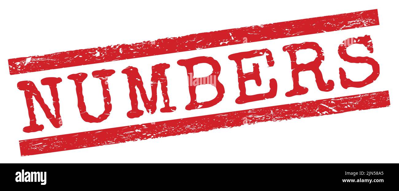 NUMBERS text written on red grungy lines stamp sign Stock Photo - Alamy