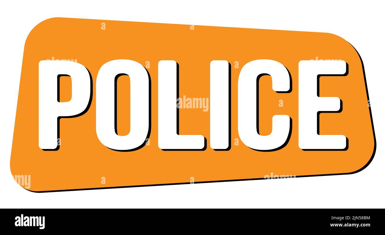 POLICE text written on orange trapeze stamp sign Stock Photo - Alamy
