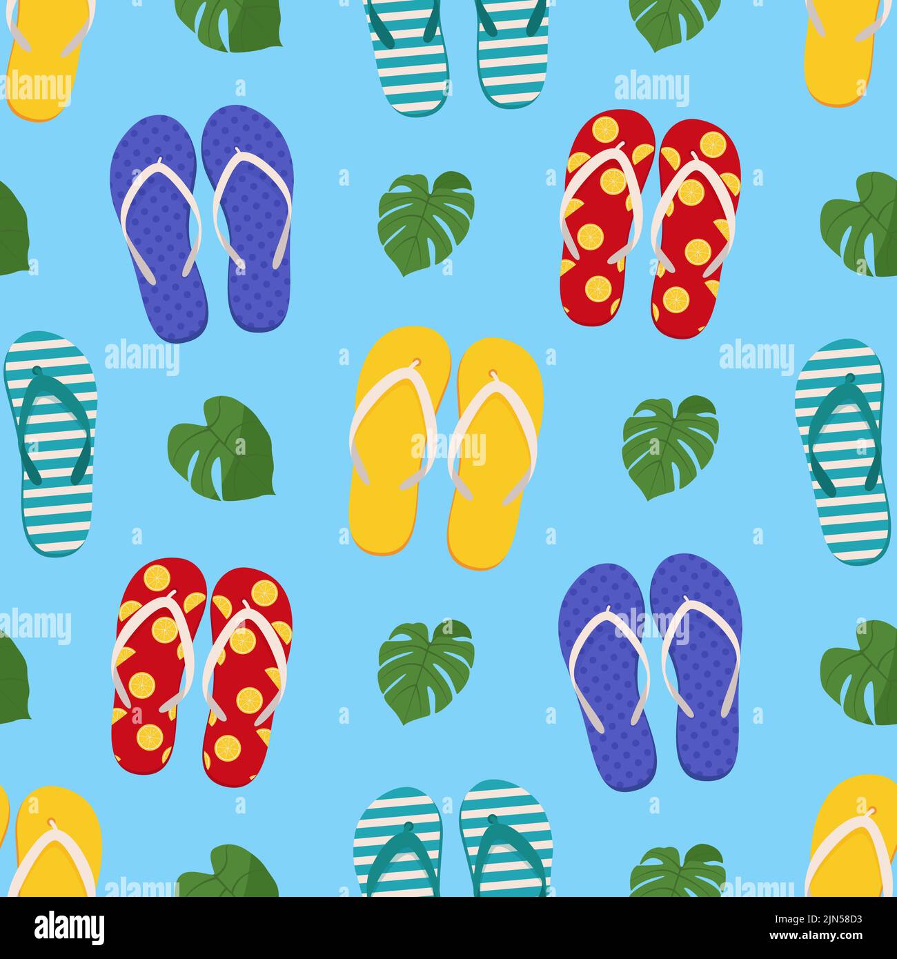 Pair of beach slippers. Summer flip flops seamless pattern. Flat vector ...