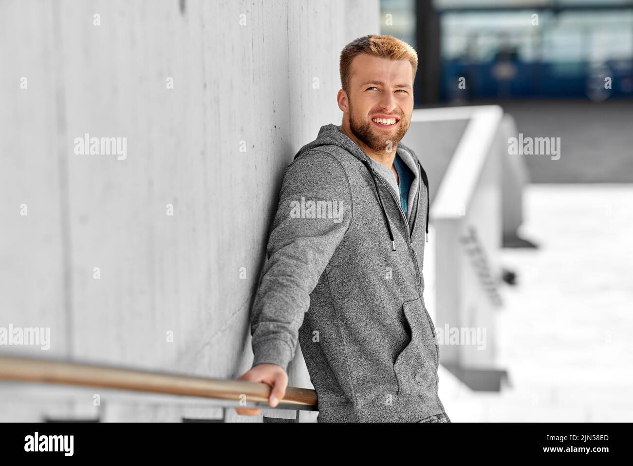 Portrait happy man training hi-res stock photography and images - Alamy