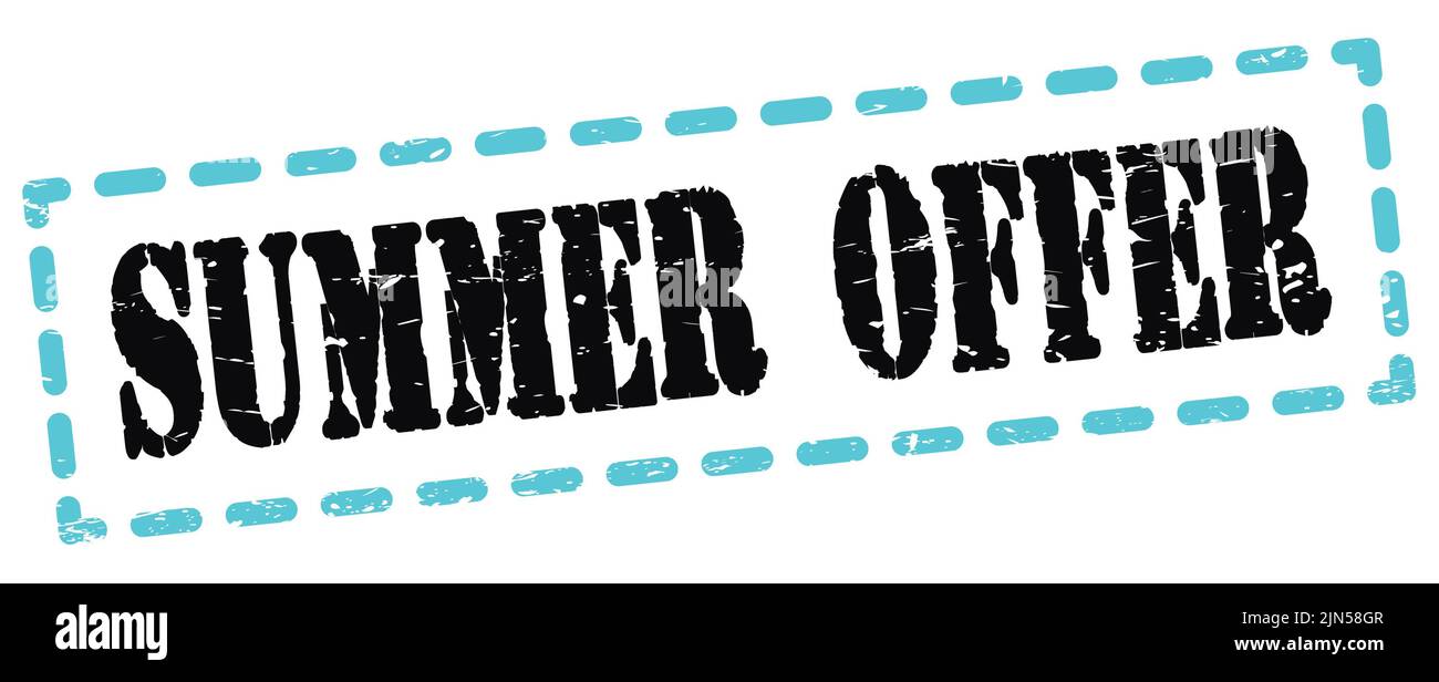 SUMMER OFFER text written on blue-black dash stamp sign Stock Photo - Alamy