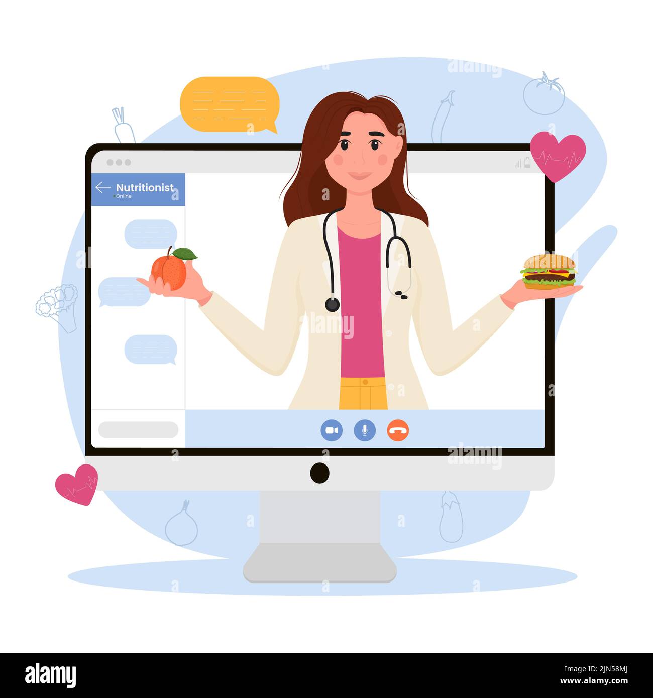 A female nutritionist on the monitor screen. Online course. Nutrition ...