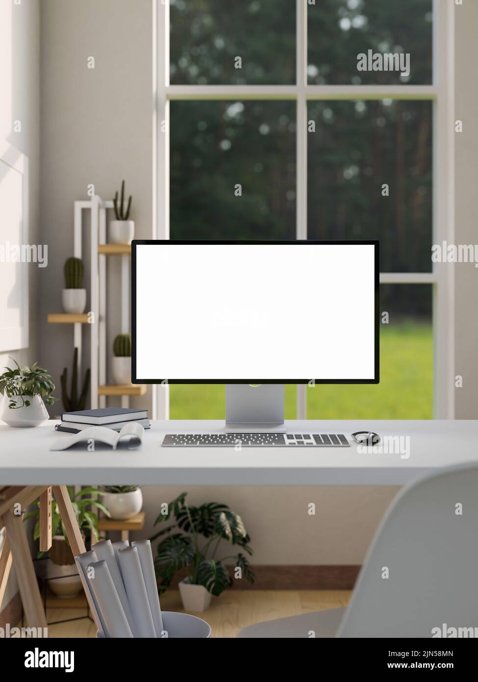 Modern home office or office studio working space interior design with ...