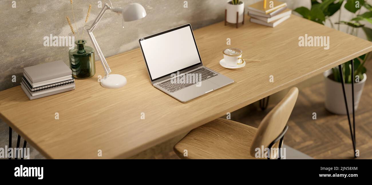 Modern comfortable home working space interior design with laptop ...