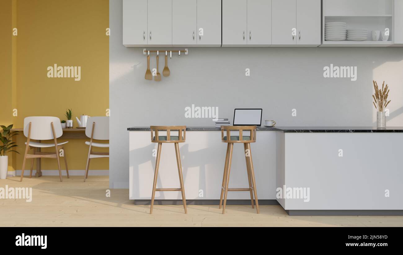 Modern stylish kitchen cooking space interior design with white kitchen ...