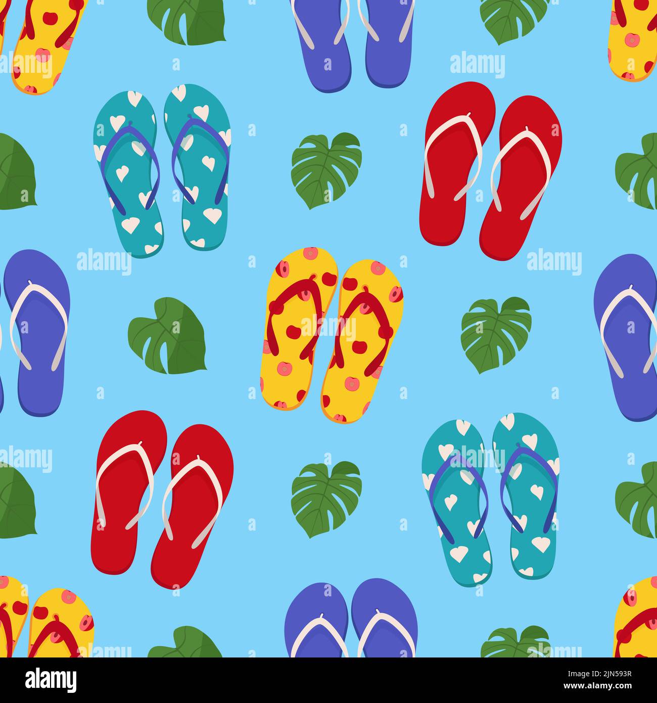 Pair of beach slippers. Summer flip flops seamless pattern. Flat vector ...