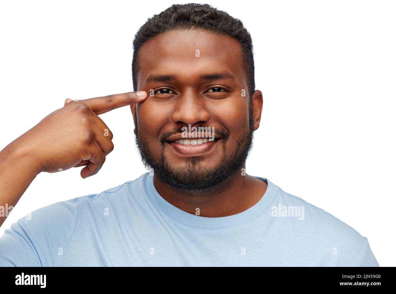 african american man pointing finger to his eye Stock Photo - Alamy