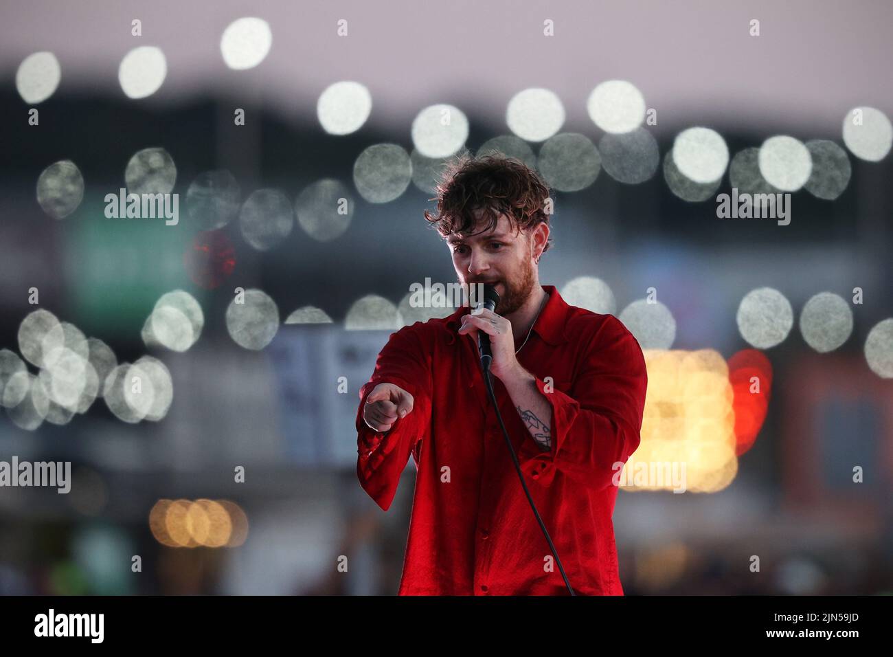 English singer songwriter Tom Grennan performs at Silverstone during ...