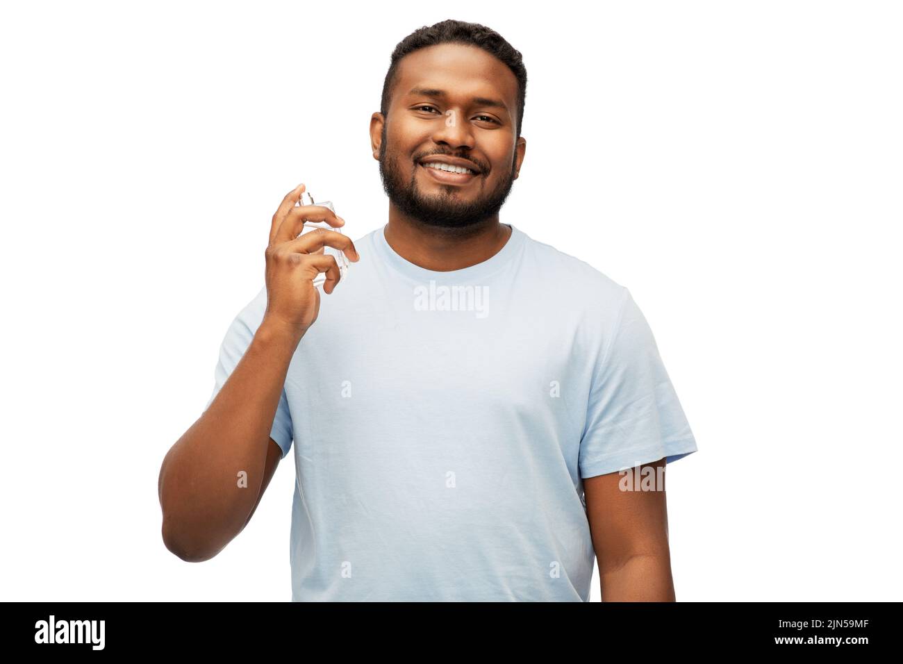 happy african american man with perfume Stock Photo - Alamy