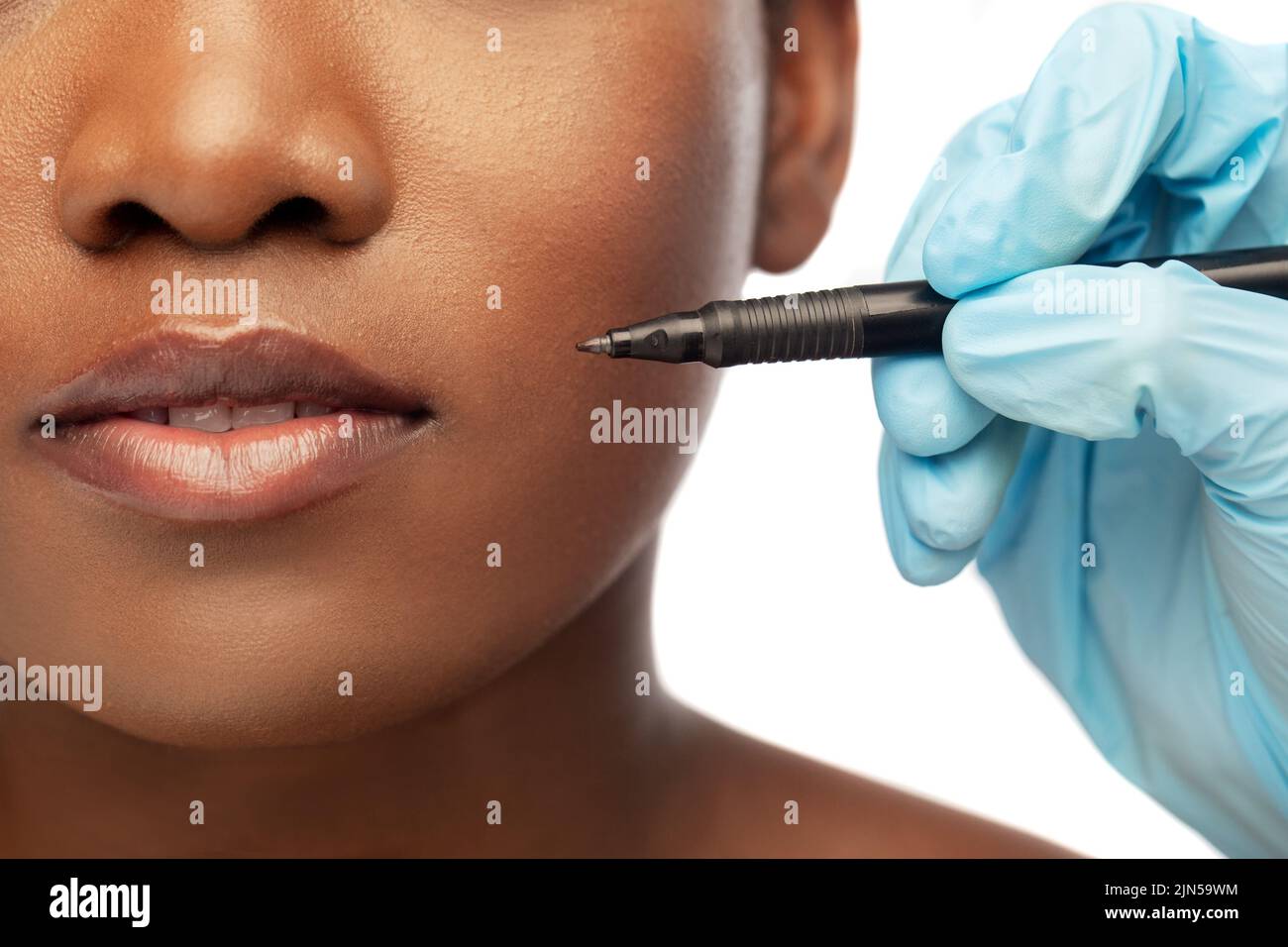 face of african woman and hand with marker Stock Photo - Alamy