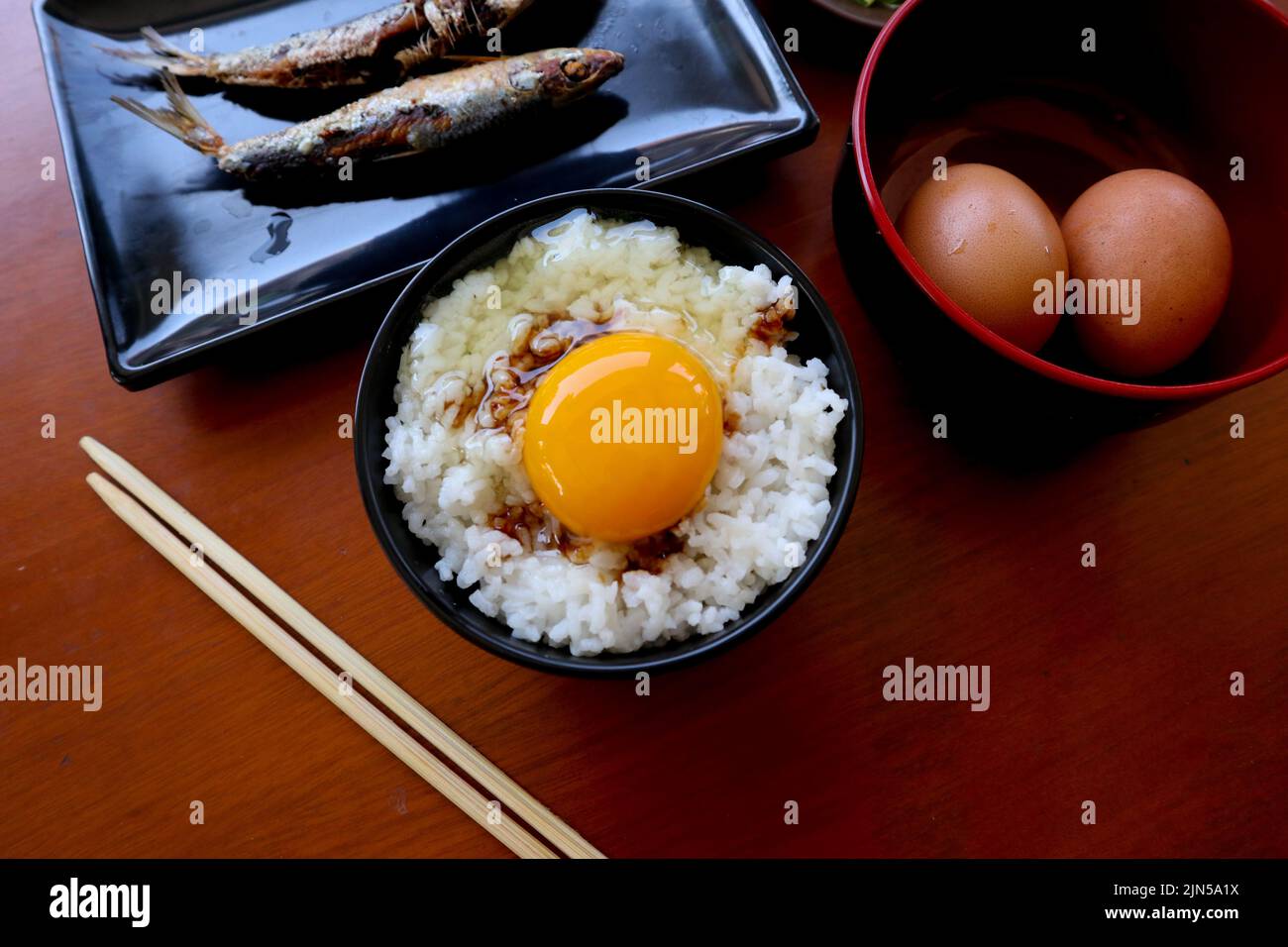 tamago kake gohan or raw egg on rice. traditional food from japan, eat ...