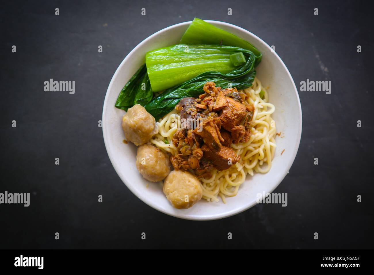 mie ayam or noodles chicken is traditional food from indonesia, asia ...