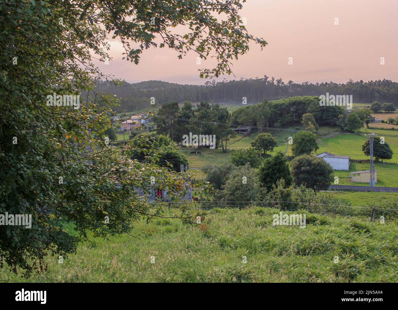 countryside scenery with houses and green Stock Photo - Alamy