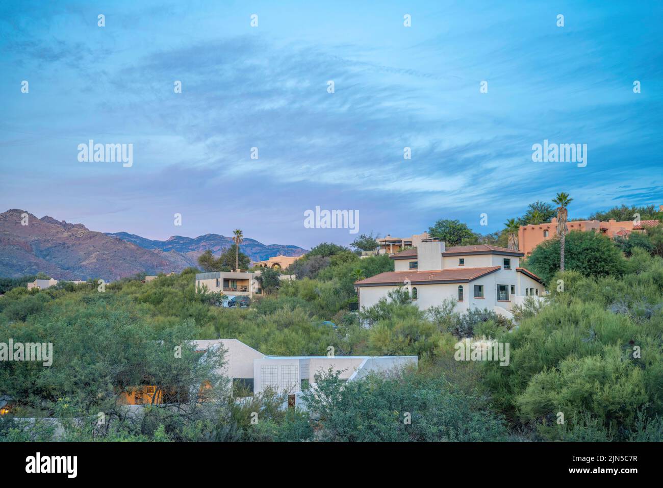Sloped upper middle class suburban residences at Tucson, Arizona. Large ...