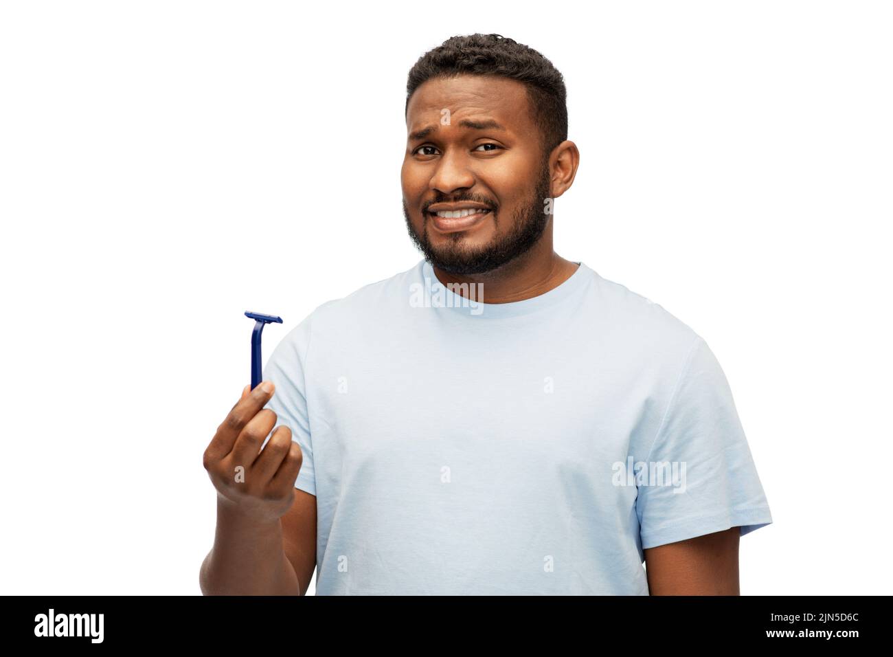 african american man holding razor blade Stock Photo - Alamy