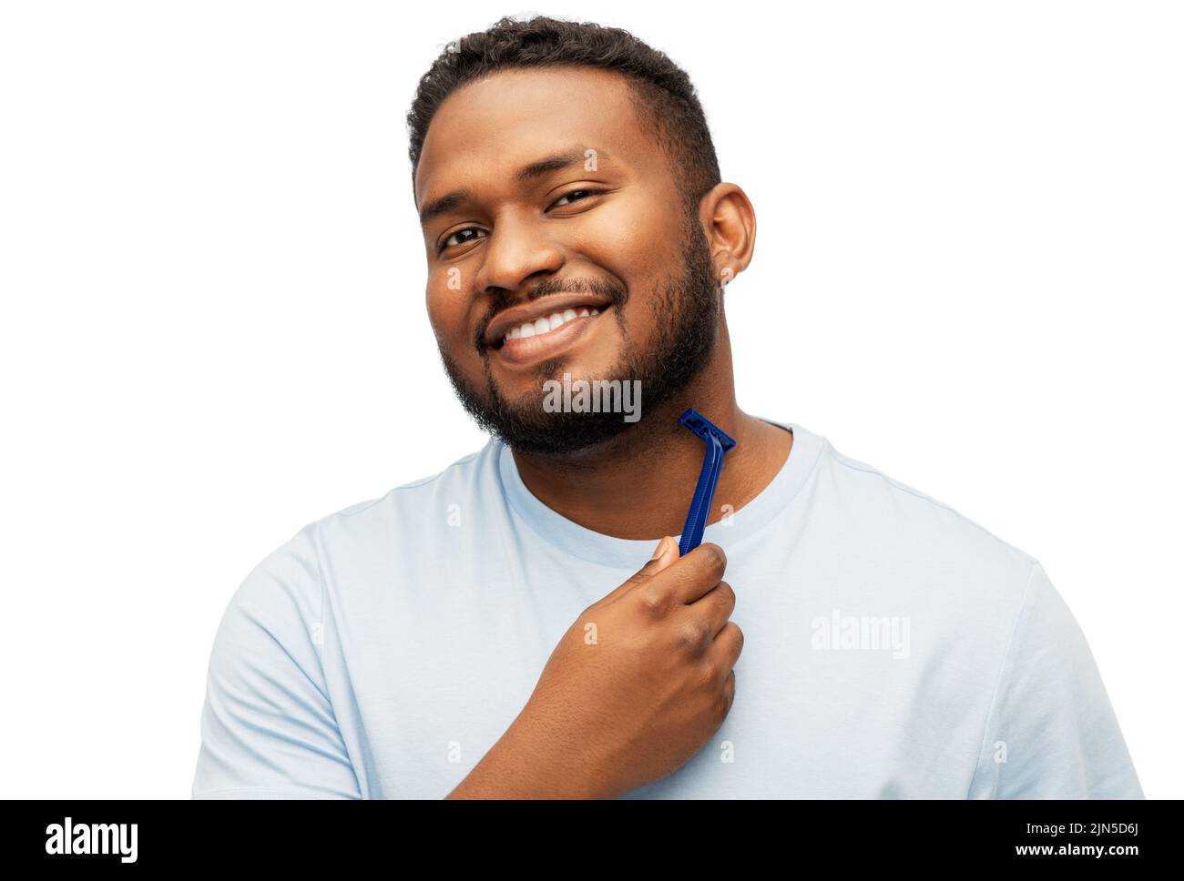 smiling african man shaving beard with razor blade Stock Photo - Alamy