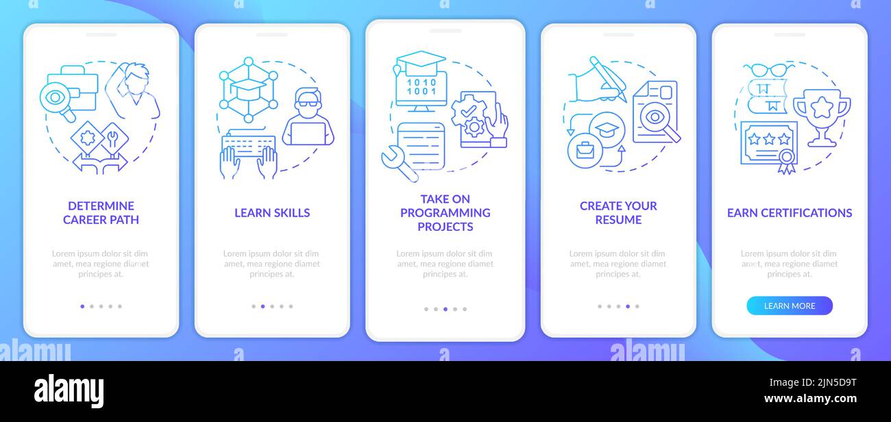 Steps to become software engineer blue gradient onboarding mobile app ... Steps to become software engineer blue gradient onboarding mobile app ...