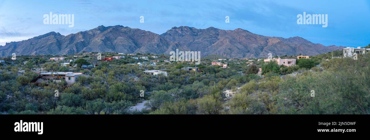 Panorama of a mountainside upper middle class residences at Tucson, AZ ...