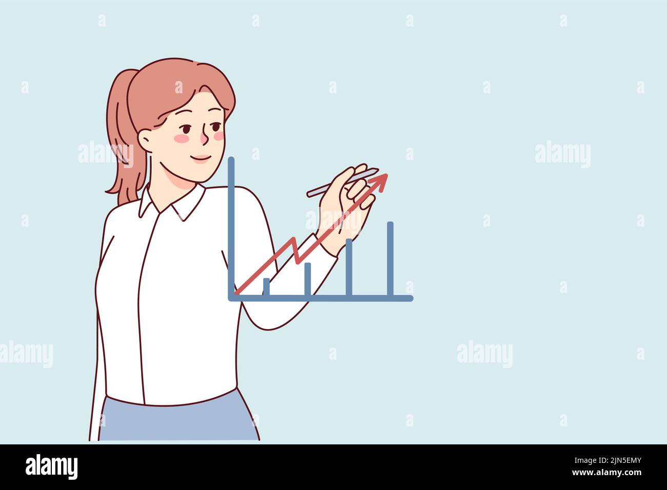 Businesswoman drawing graph with arrow going up. Smiling female ...