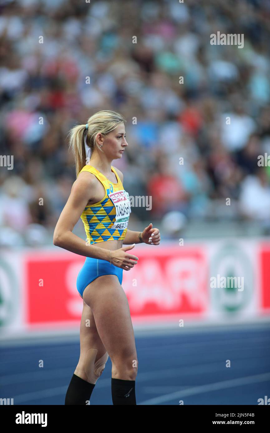 Kateryna Tabashnyk participating in the high jump at the European ...