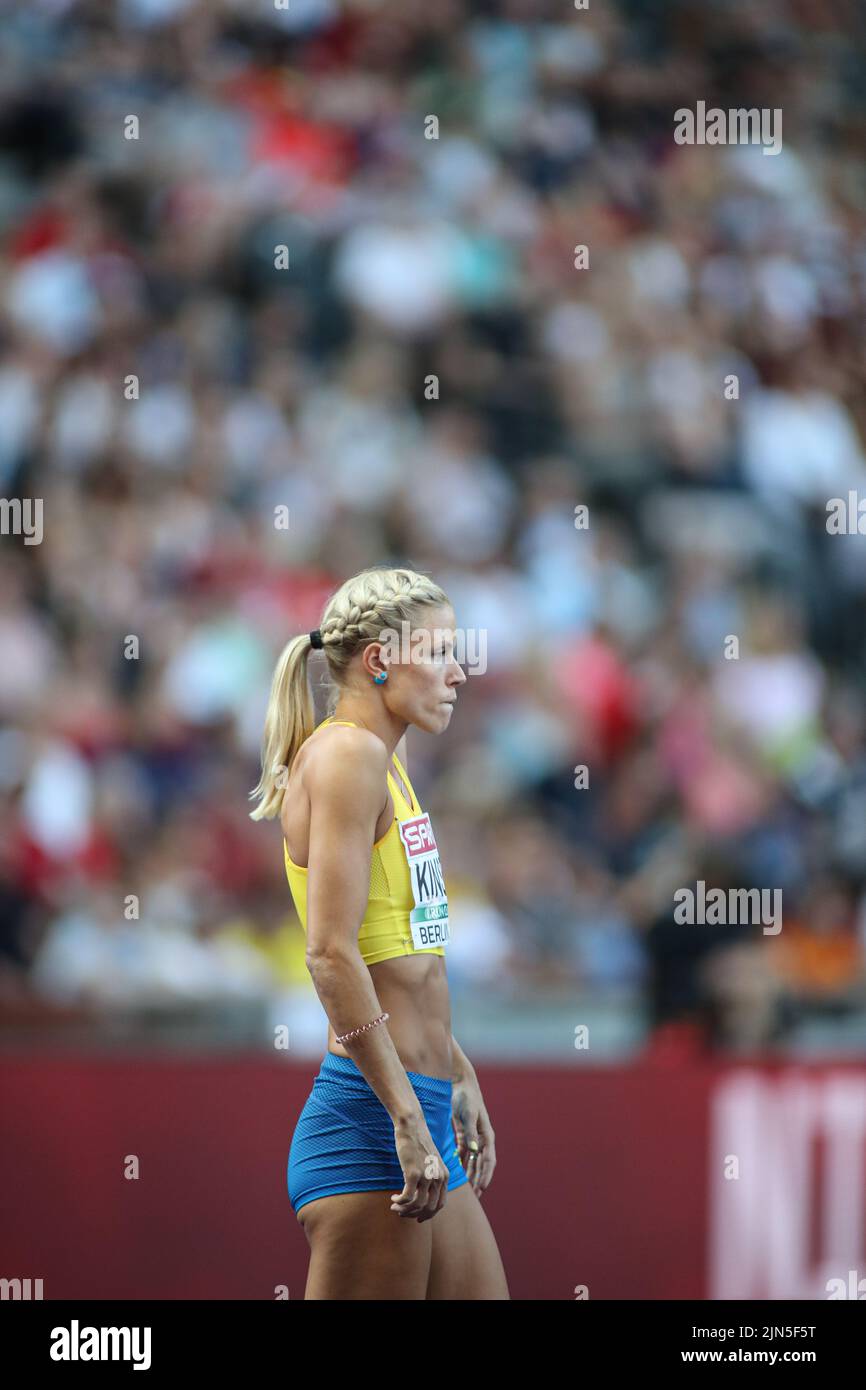 Erika Kinsey participating in the high jump at the European Athletics ...