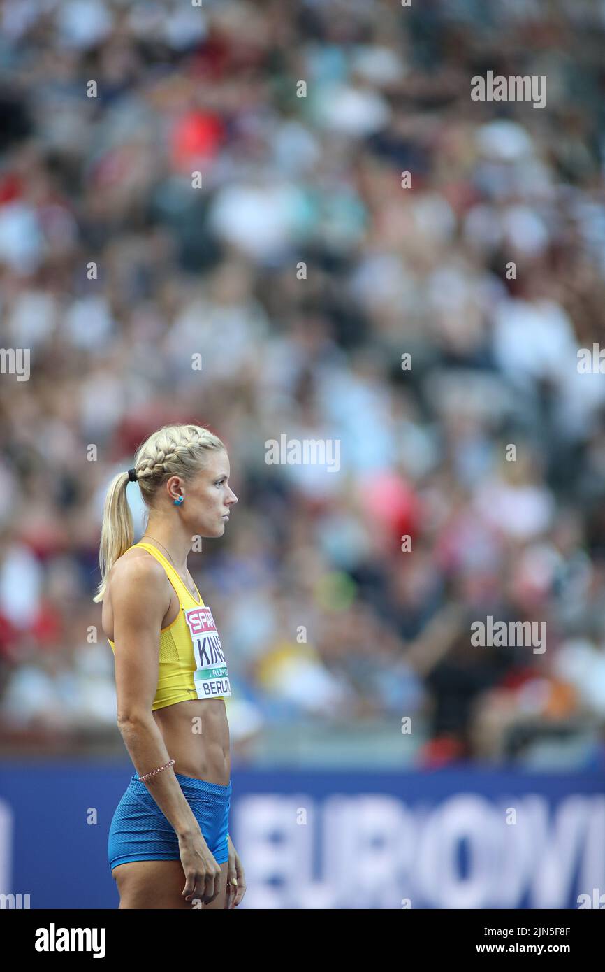 Erika Kinsey participating in the high jump at the European Athletics ...