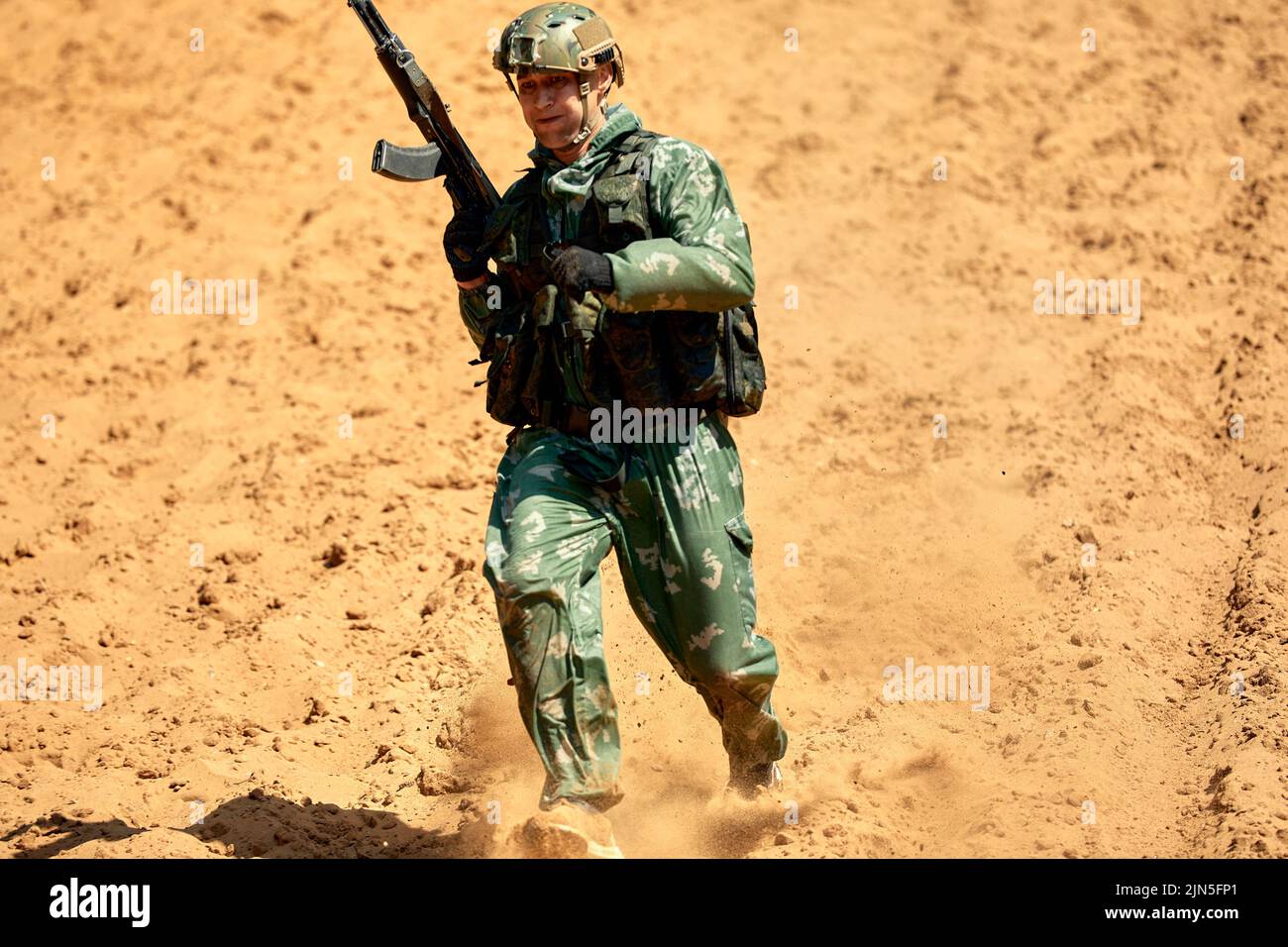 Soldiers game on military training ground, battle camp. Action ...