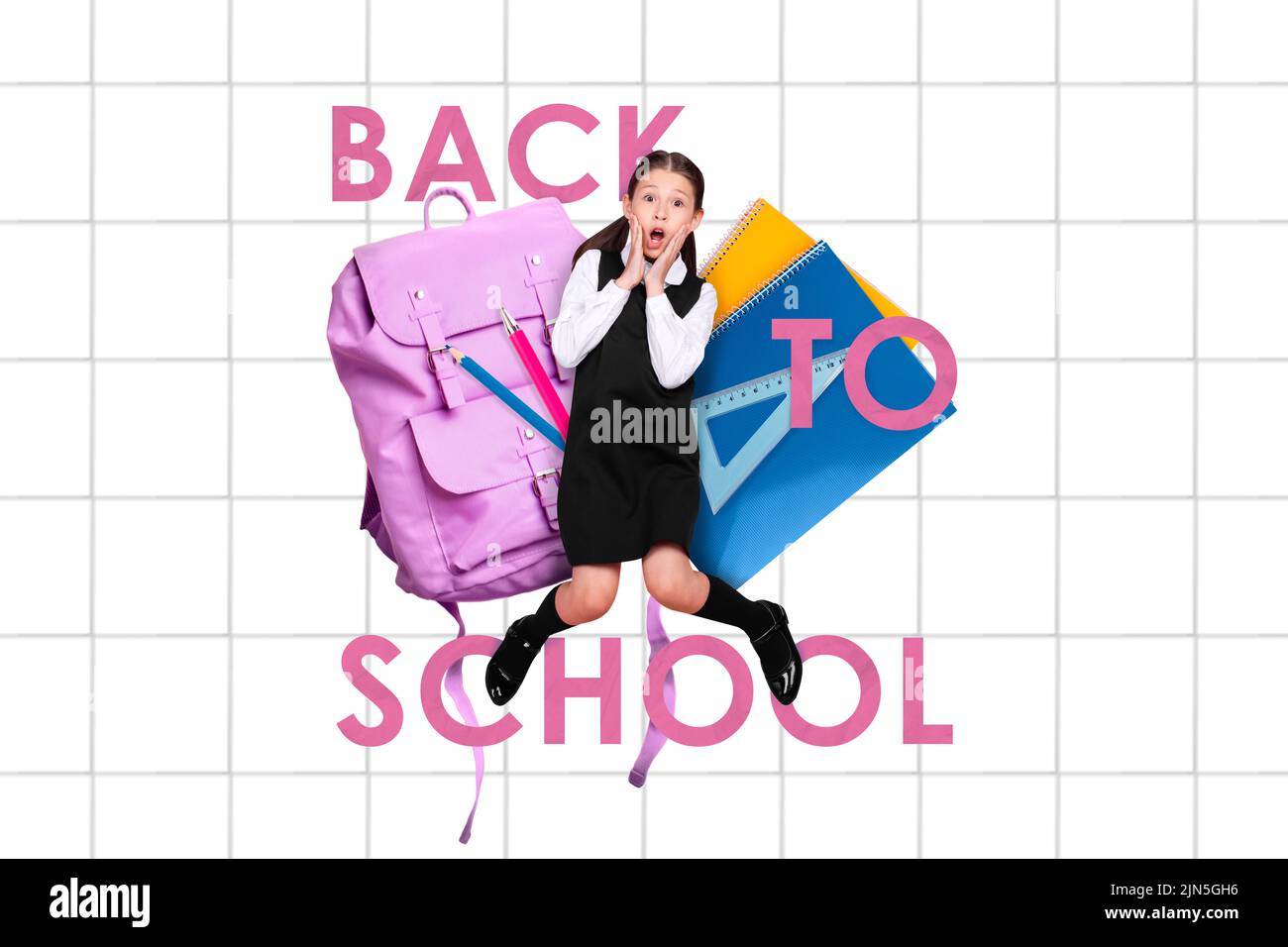 Photo artwork minimal picture of friendly little child impressed school ...