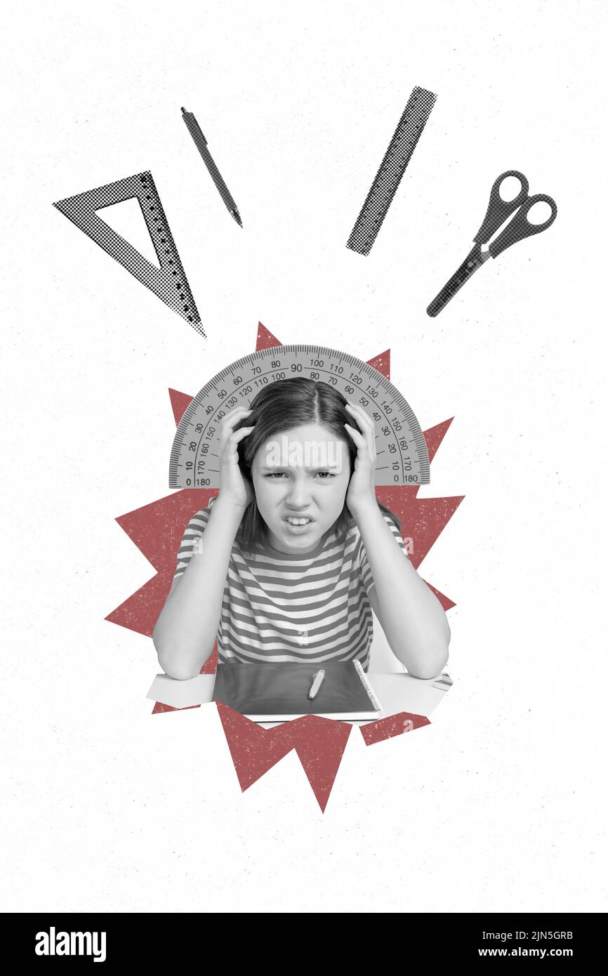 Creative 3d photo artwork graphics painting of little child tired of ...