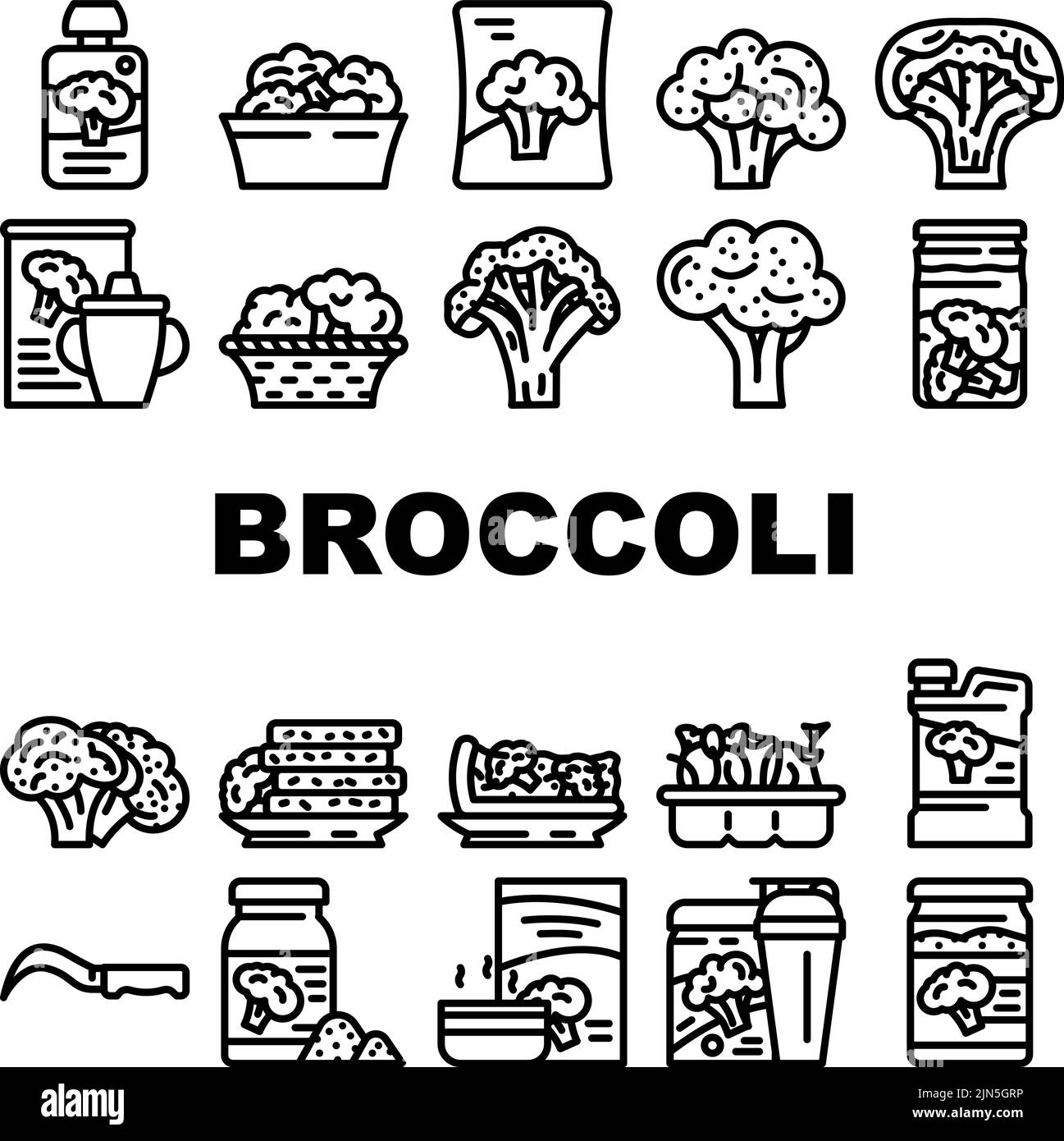 broccoli vegetable green food icons set vector Stock Vector Image & Art ...