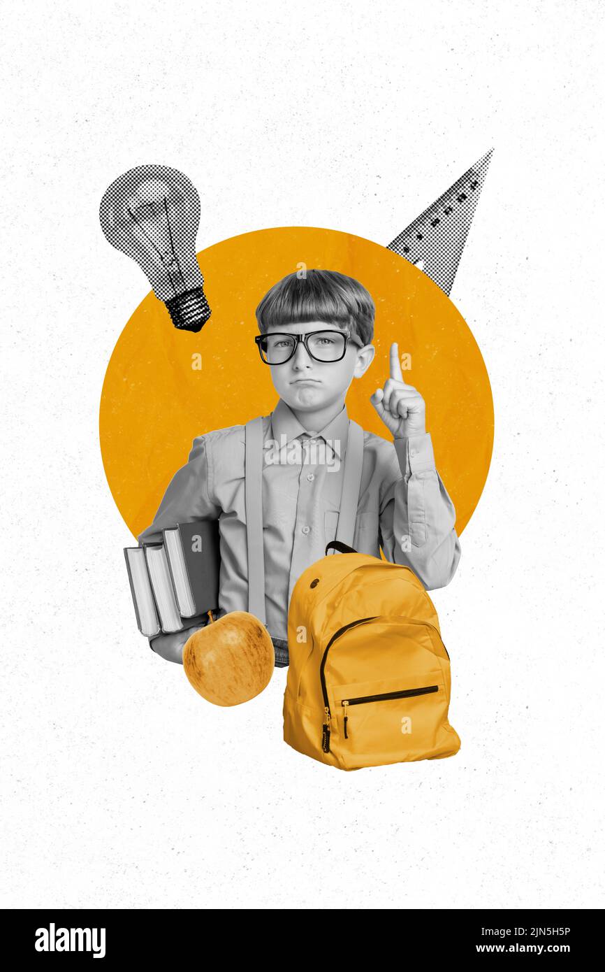 Creative abstract template graphics image of smart clever small kid ...