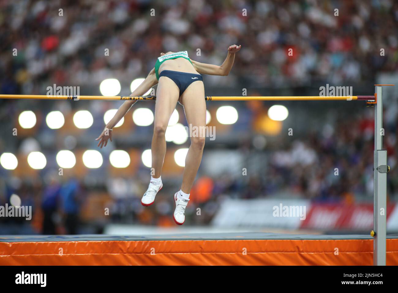 Karyna Taranda participating in the high jump at the European Athletics ...