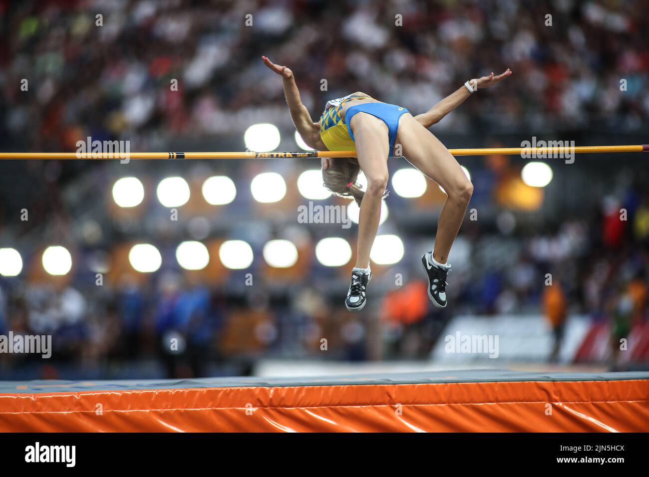 Yuliya Levchenco participating in the high jump at the European ...