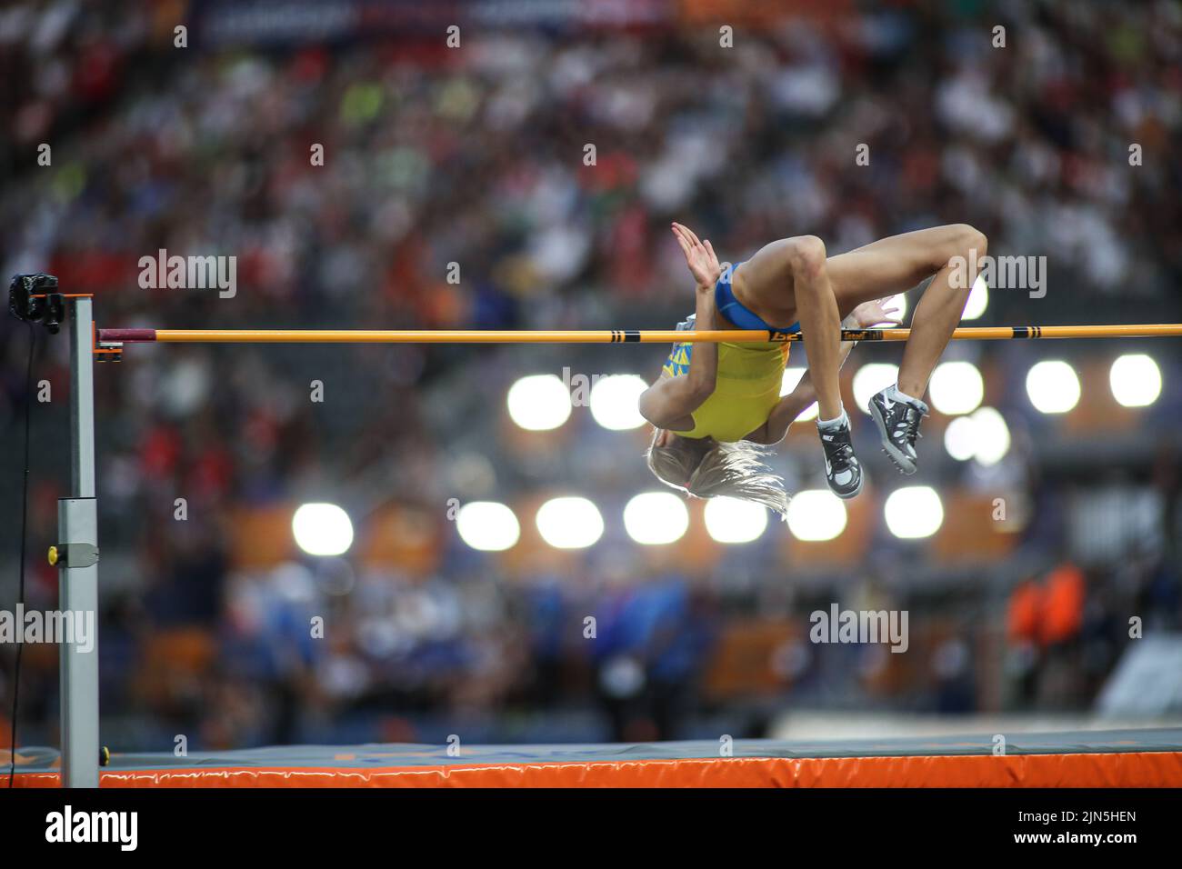 Yuliya Levchenco participating in the high jump at the European ...