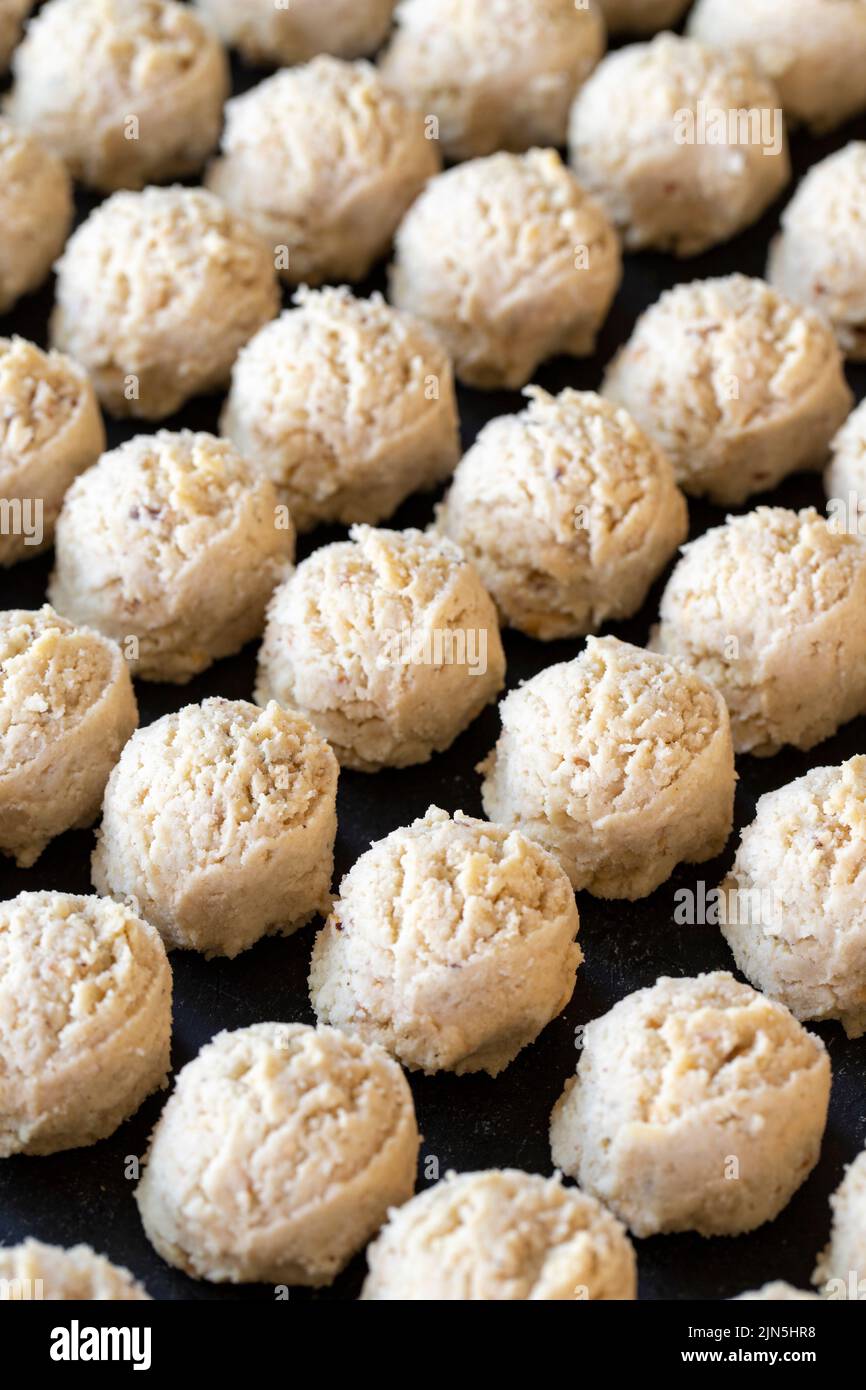 Sweet cookies. Freshly baked cookies in a tray. close up Stock Photo ...