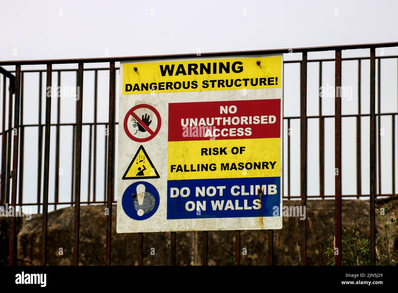 Old safety warning signboard at a ruined castle Stock Photo - Alamy