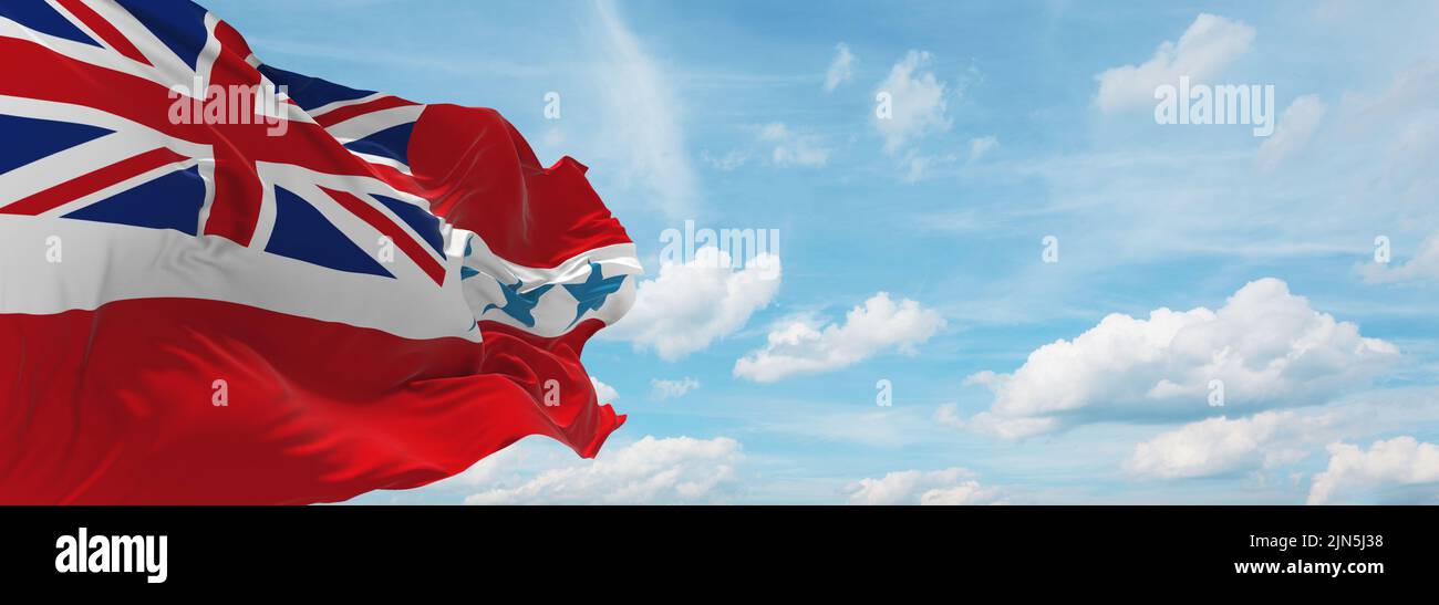 official flag of Rarotonga 1888 1893 New Zealand at cloudy sky ...