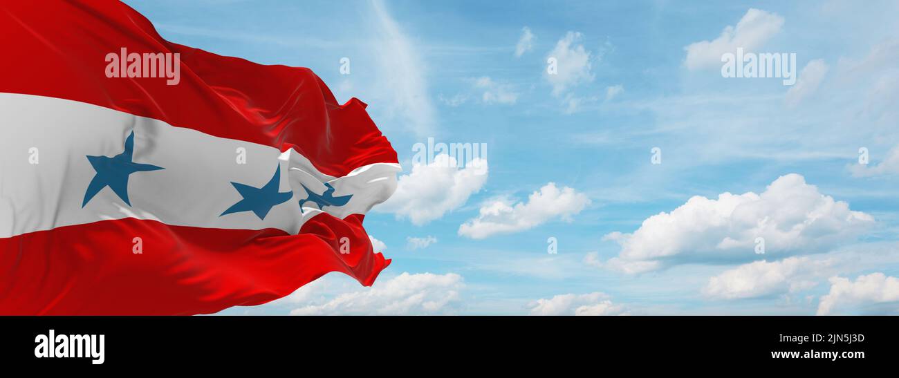 official flag of Rarotonga 1858 1888 New Zealand at cloudy sky ...