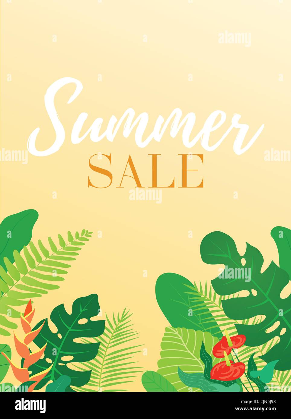 Summer sale or summertime template vector poster or flyer with tropical ...
