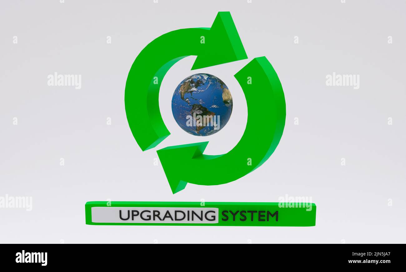A 3D rendering of update icons with arrows around the world - world ...