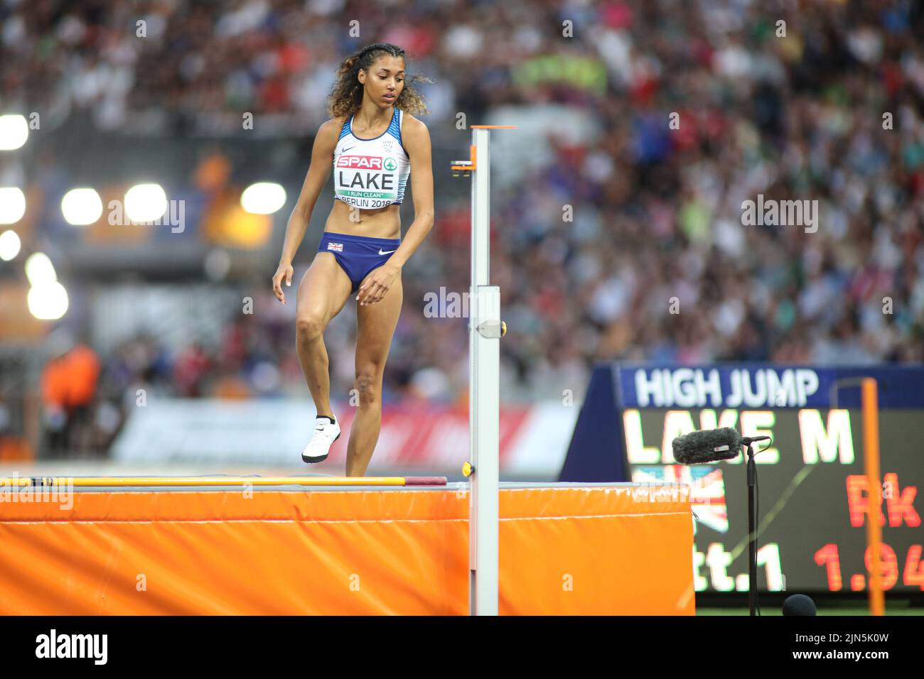 Morgan Lake participating in the high jump at the European Athletics ...