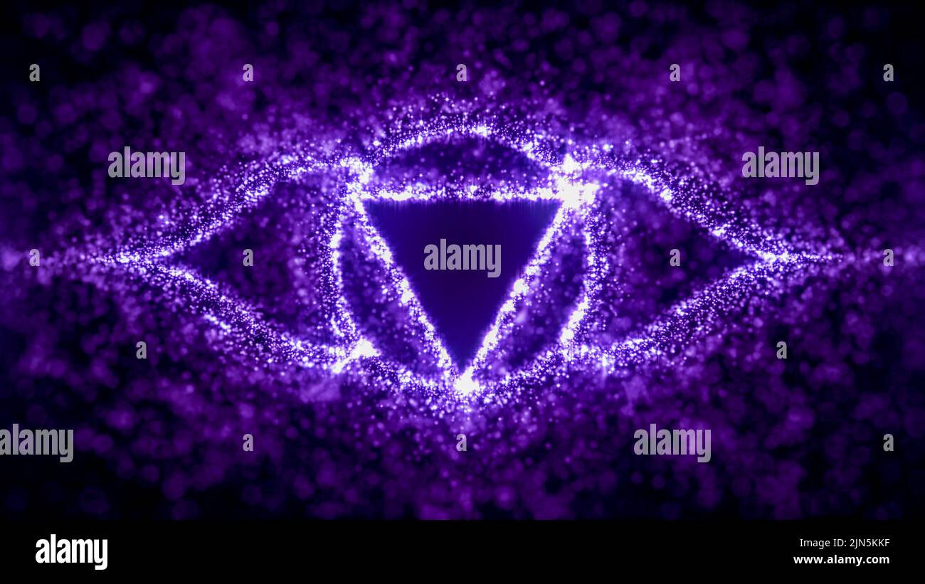 A 3D illustration of a triangle symbol in an eye surrounded by led ...