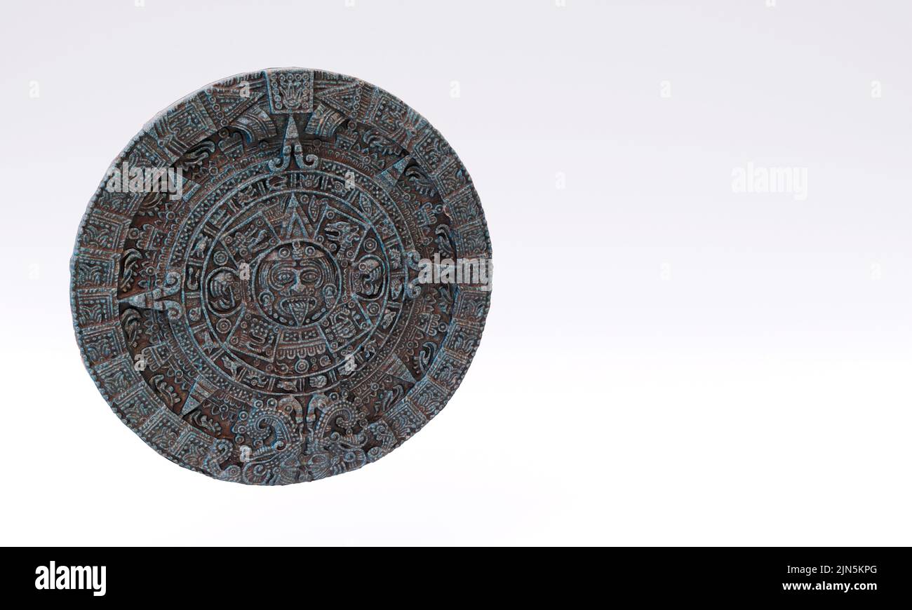 A 3D rendering of Aztec calendar isolated on white background with ...