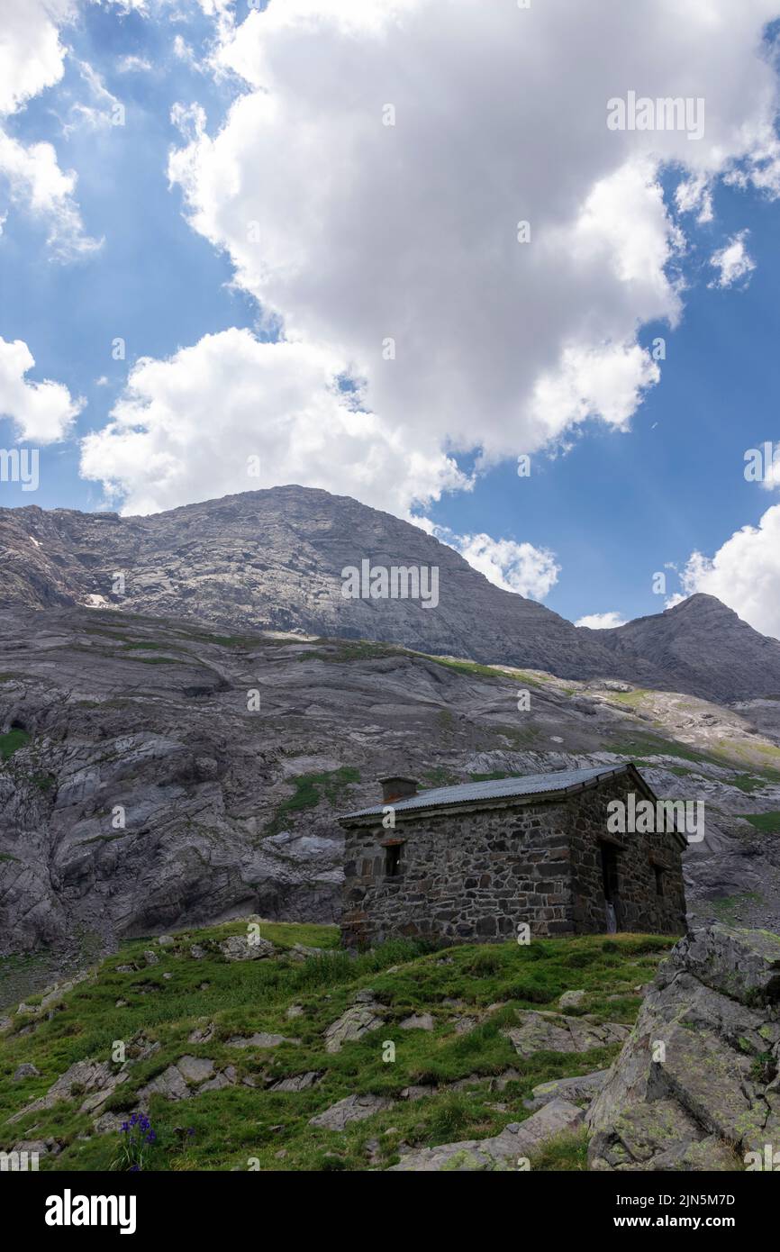 small stone shelter in the french pyrenees near gavarnie Stock Photo ...