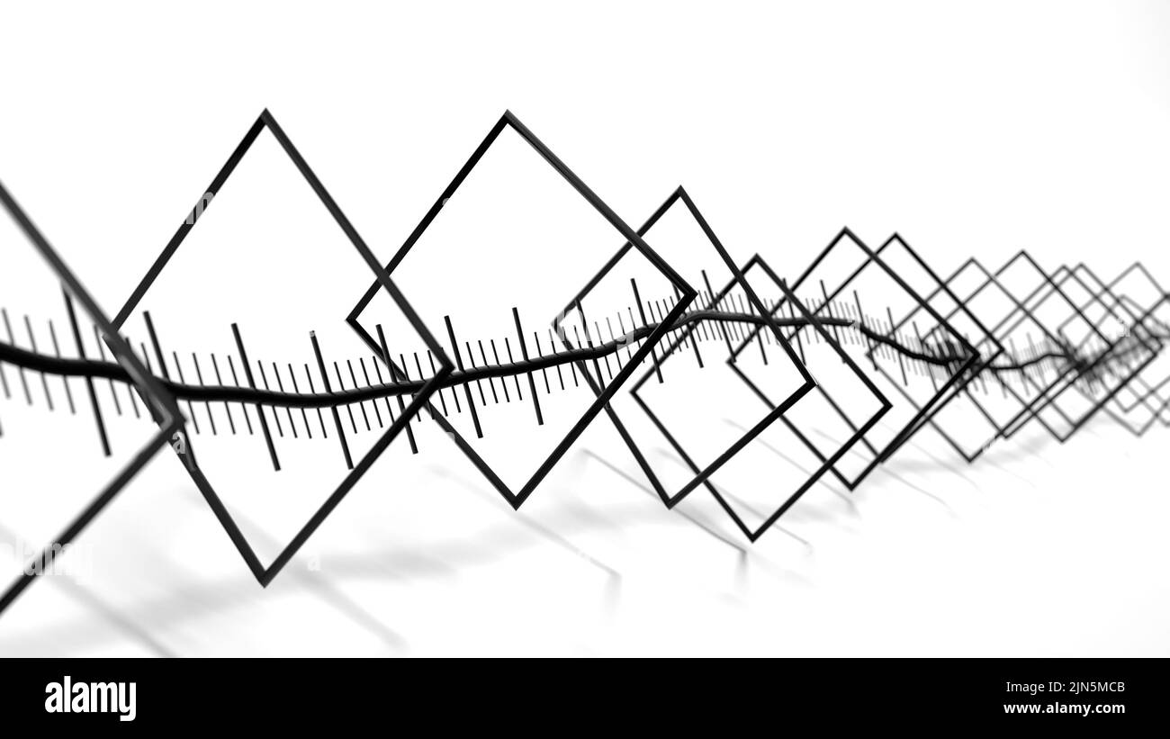 rendered simple-3D scene of frames and lines structure in grayscale ...